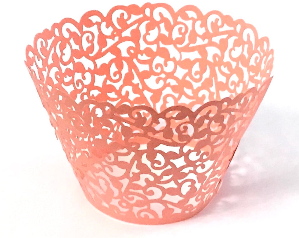 12 pcs Peach Coral Classic Lace Cupcake Wrappers – Sweet Crafty Tools