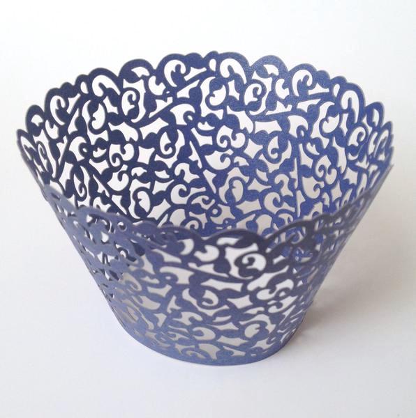 12 pcs MINI (Small) Navy Blue Filigree Lace Cupcake Wrappers – Sweet ...